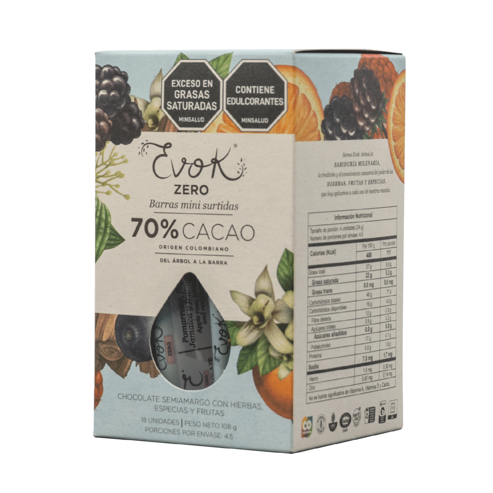 18 Mini Barras de Chocolate Sin Azúcar Añadido al 70% Cacao - 108g – Evok